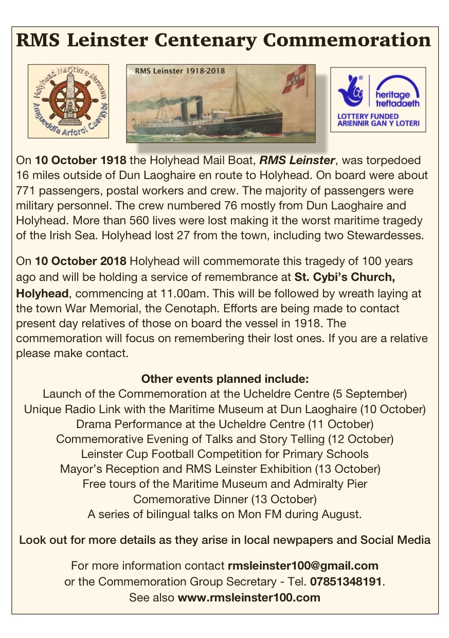 Commemoration Update …. – RMS Leinster 1918 – 2018